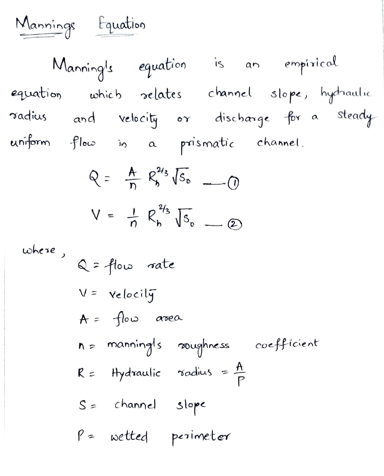 Solved: 1. Understand Manning equation 2. Calculate the flow rate and ...