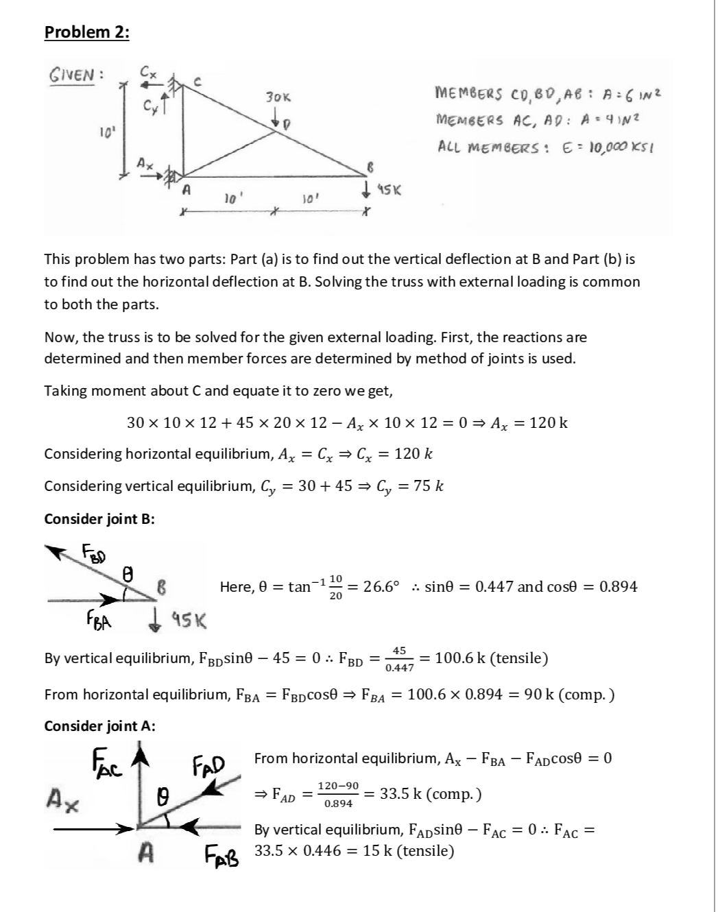 Solved: FIND: VERTICAL AND HORIZONTAL DEFLECTION AT JOINT B USING ...