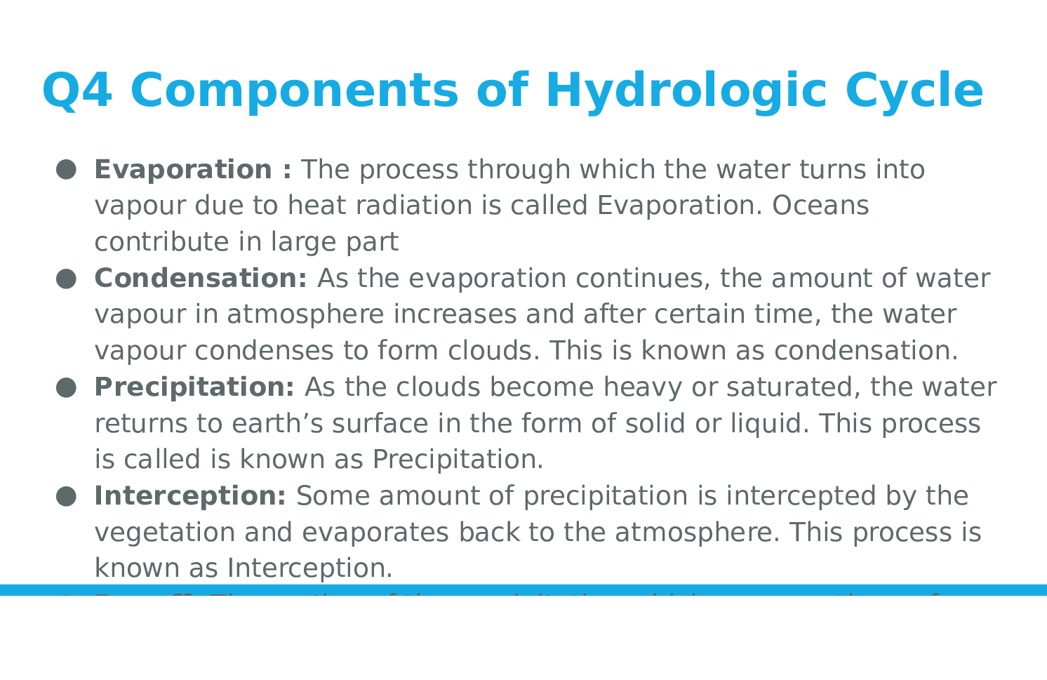 Solved: - Define hydrological cycle and explain the main components of ... Solved: - Define hydrological cycle and explain the main components of ...