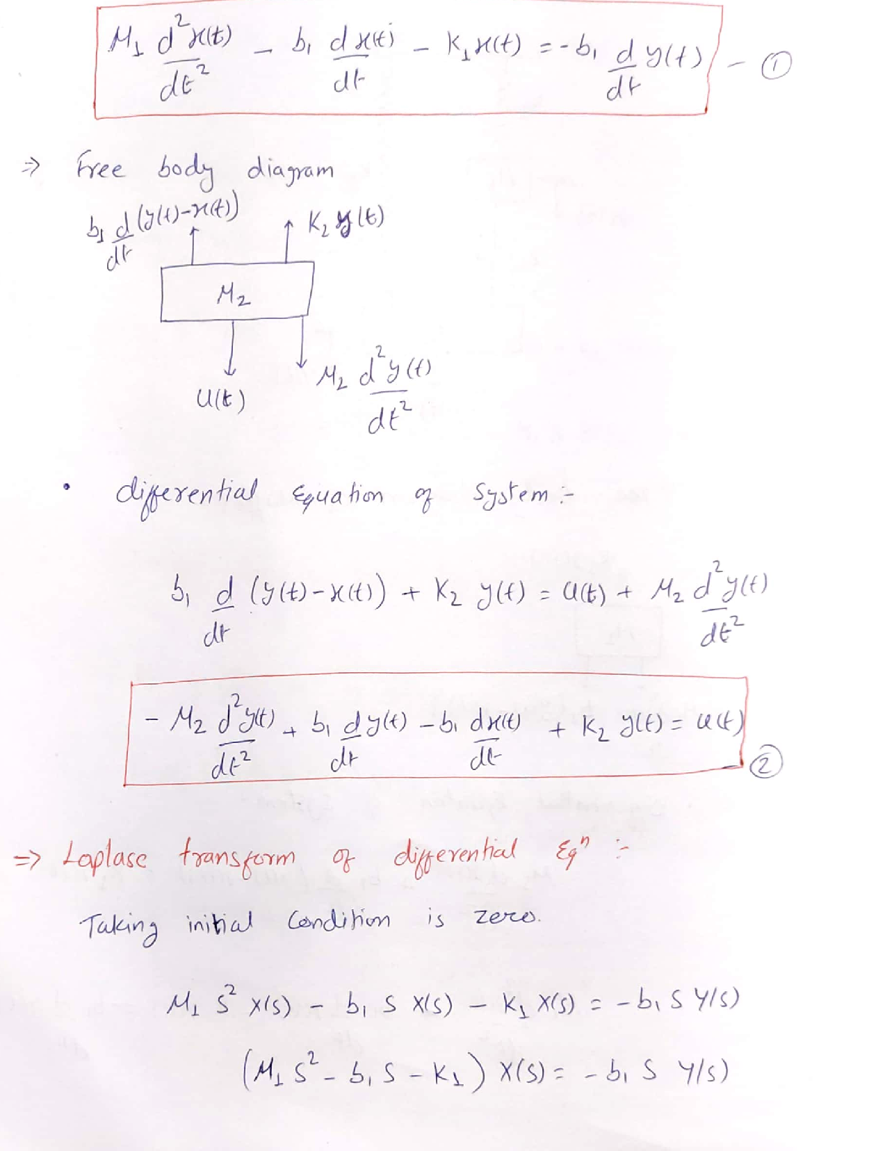 Solved: 1– Consider the two-mass system shown in Figure 1. Derive the ... Solved: 1– Consider the two-mass system shown in Figure 1. Derive the ...