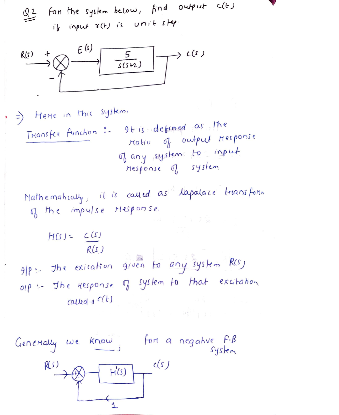 Solved: 2. For the system shown below, find the output c(t) if the input r(t) - TutorBin