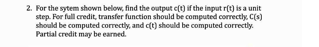 Solved: 2. For the system shown below, find the output c(t) if the input r(t) - TutorBin