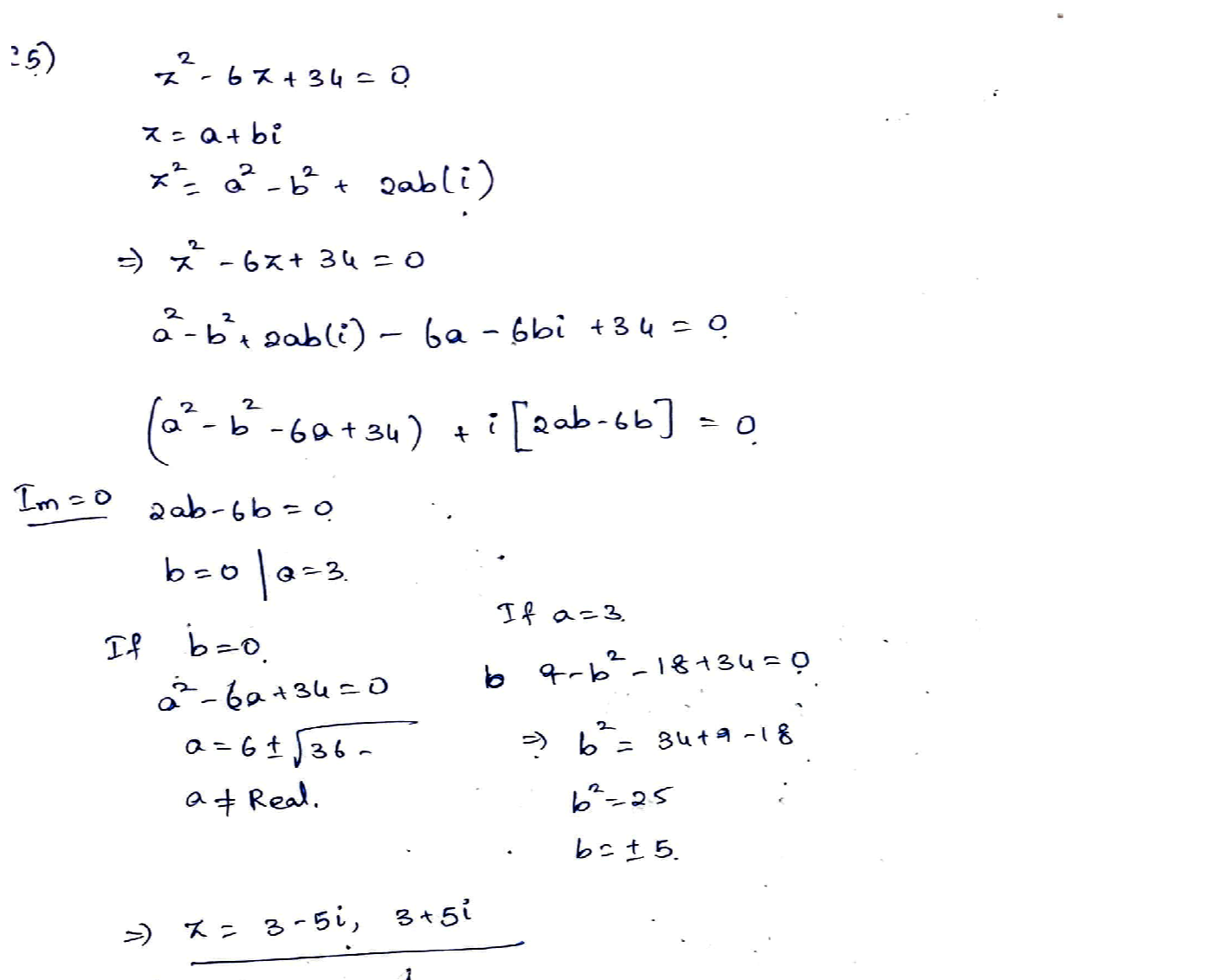 Solved text Solve The Equation Z 2 6 Z 34 0 text Giving The