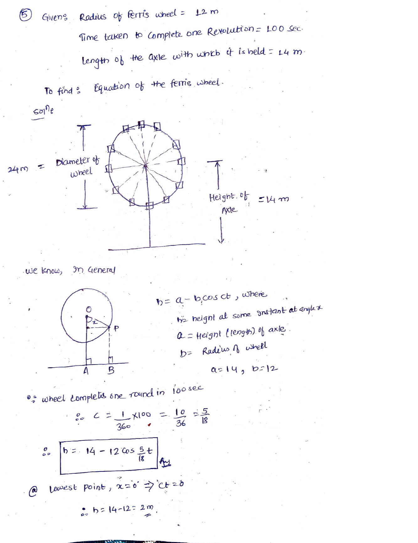 Solved: A Ferris wheel with a radius of 12 m makes one complete ...