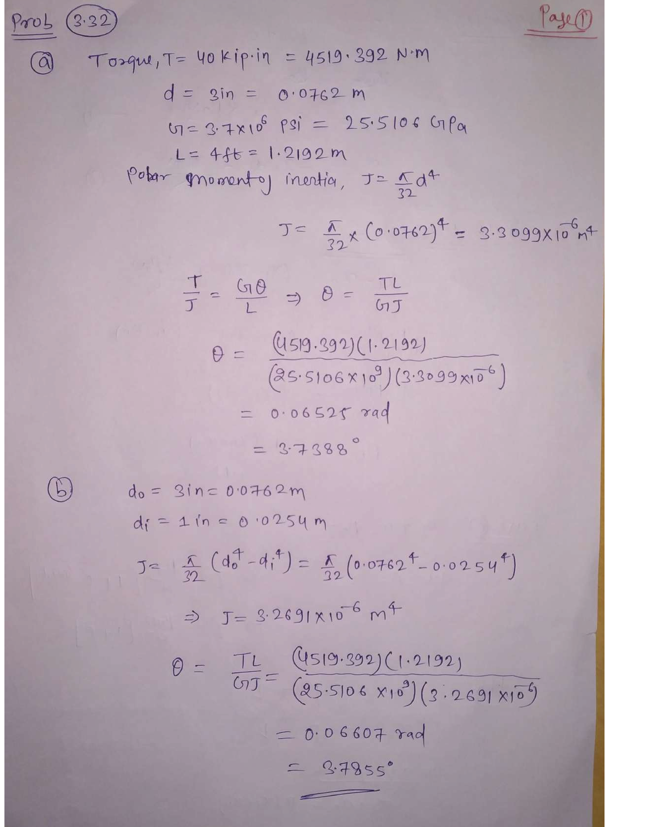 Solved: (a) Determine the angle of twist caused by a 40-kip in. torque ... Solved: (a) Determine the angle of twist caused by a 40-kip in. torque ...