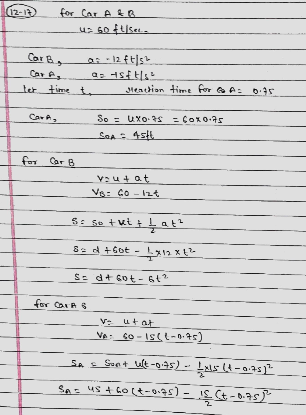 Solved: 12-17. Car B is traveling a distance d ahead of car A. Both ...