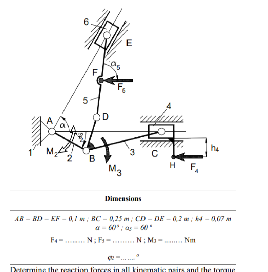 Solved: Determine the reaction forces in all kinematic pairs and the ... Solved: Determine the reaction forces in all kinematic pairs and the ...