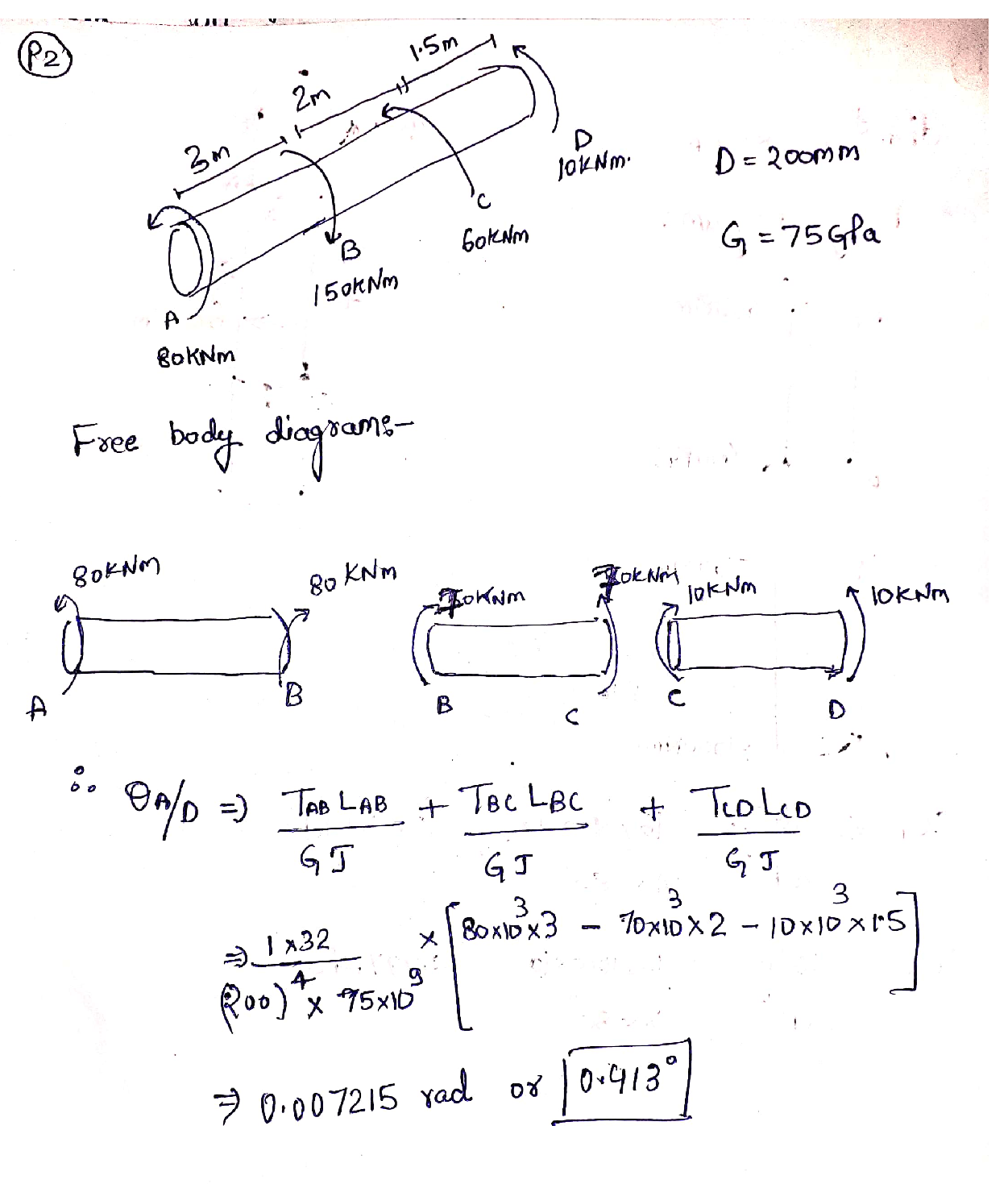 Solved: Determine the angle of twist of the end A relative to D of the ... Solved: Determine the angle of twist of the end A relative to D of the ...
