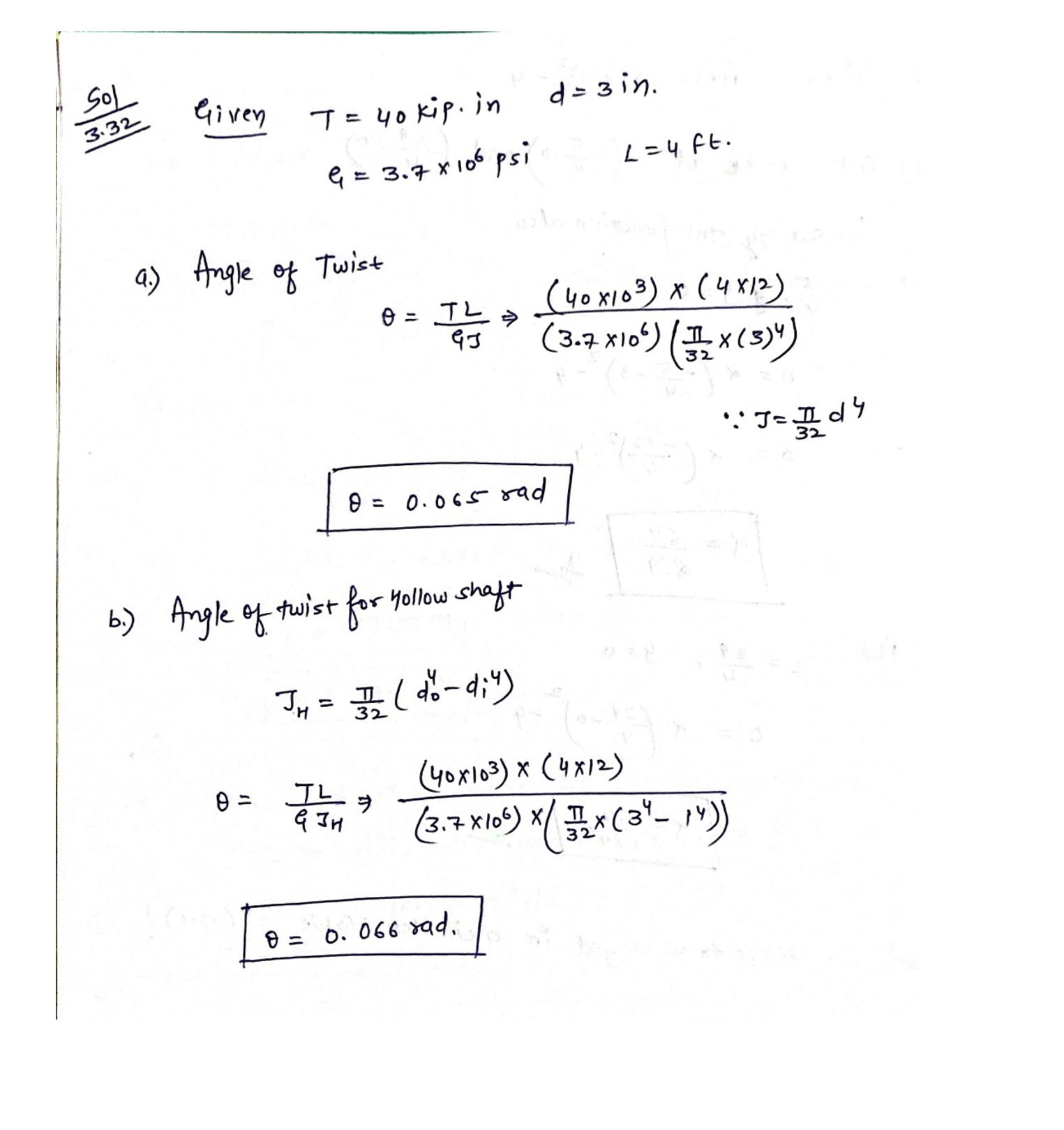 Solved: (a) Determine the angle of twist caused by a 40-kip -in.torque ... Solved: (a) Determine the angle of twist caused by a 40-kip -in.torque ...