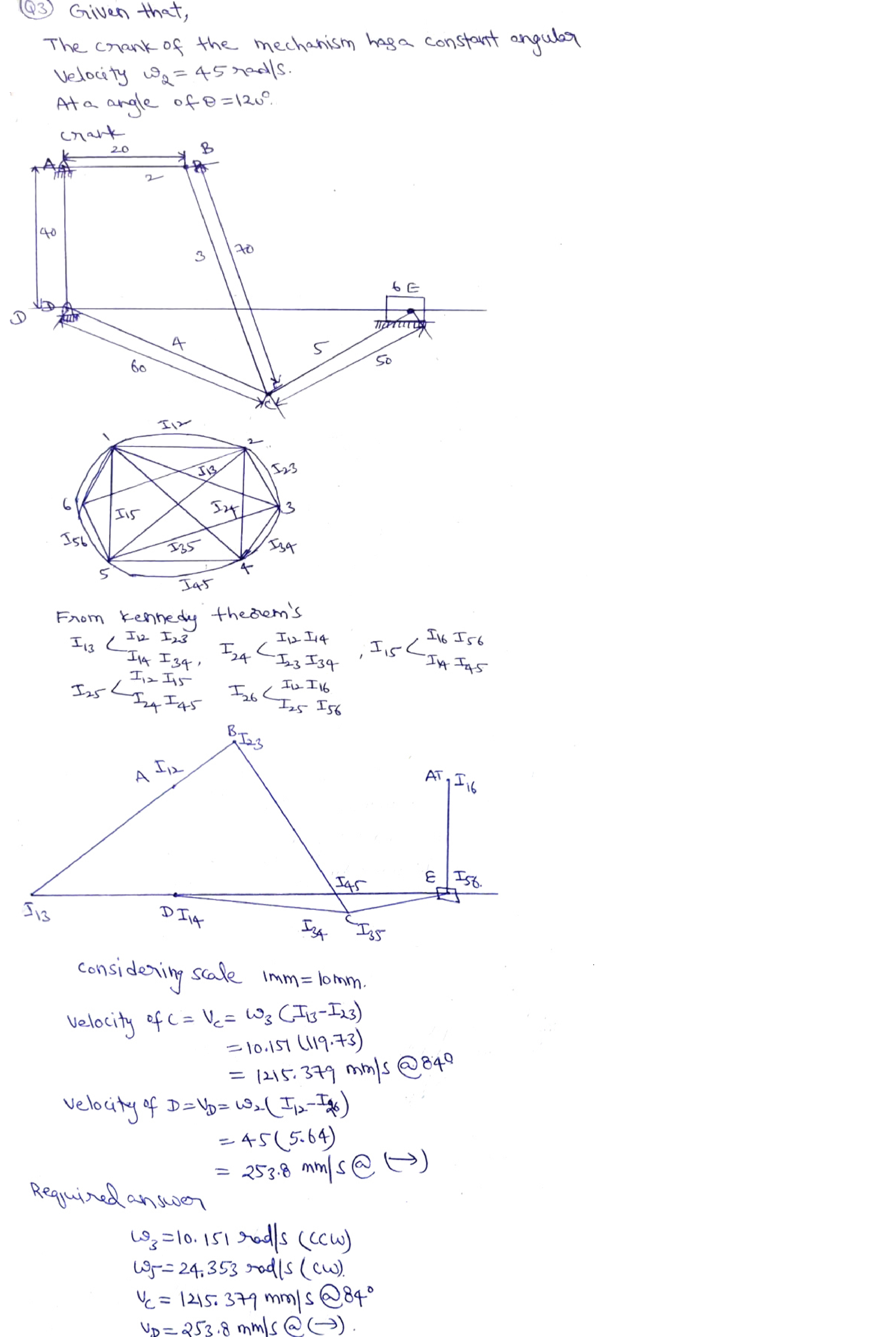 Solved: For the Six bar mechanism shown in Figure 3. The Crank of the ...