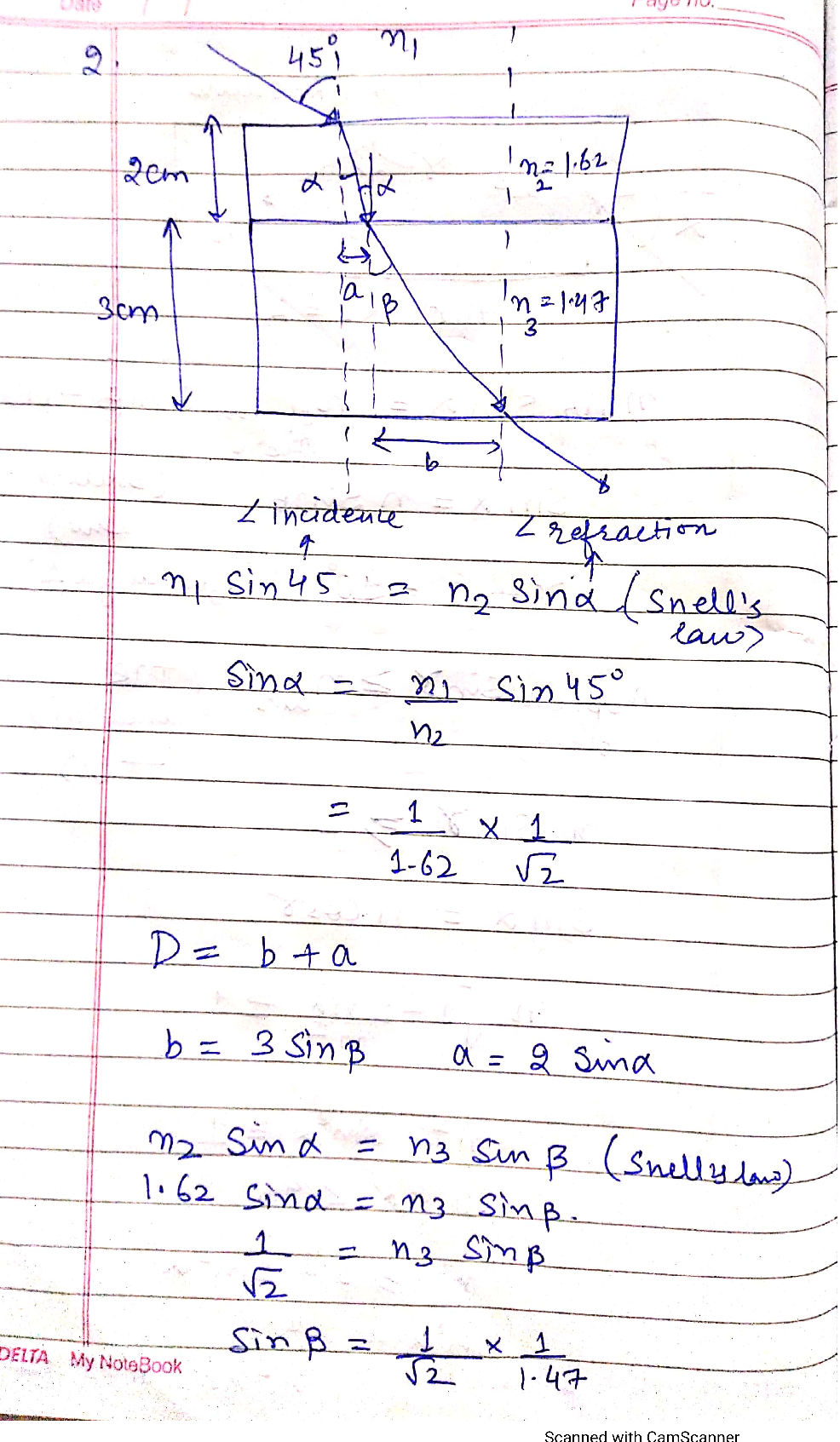 Solved: Question 2: A light beam strikes a 2 cm thick piece of plastic ... Solved: Question 2: A light beam strikes a 2 cm thick piece of plastic ...